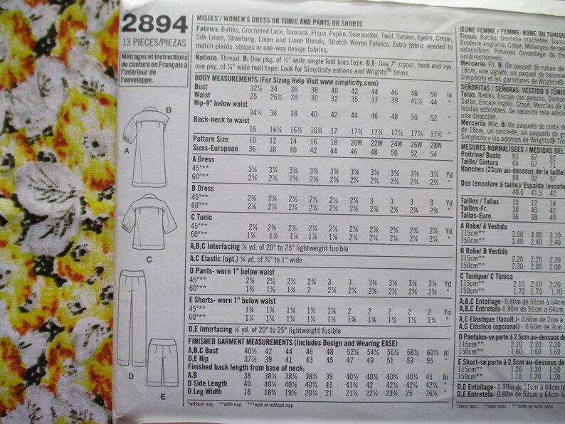 2000s Simplicity Sewing Pattern 2894 Misses Dress or Tunic and Pants or ...
