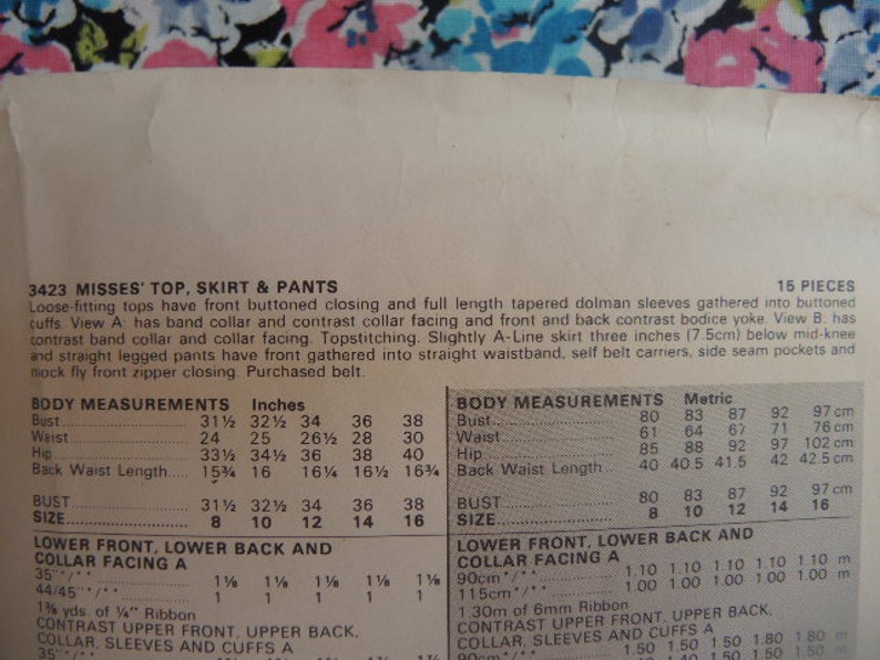 Vintage 1980s Butterick Sewing Pattern 3423 Misses Top Skirt - Etsy