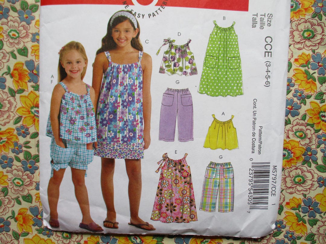 2000s Sewing Pattern Mccalls 5797 Girls Summer Tops Dresses Shorts and ...