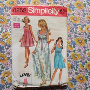 Vintage 1960s Simplicity Sewing Pattern 8252 Misses Jiffy Nightgown in Two Lengths Size Small - Etsy
