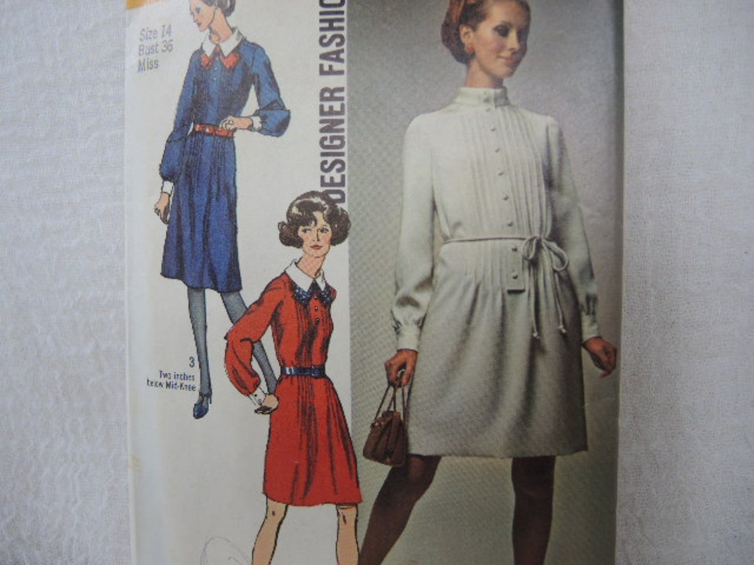 Vintage 1970s Simplicity Sewing Pattern 8957 Designer Fashion Dress Mod ...