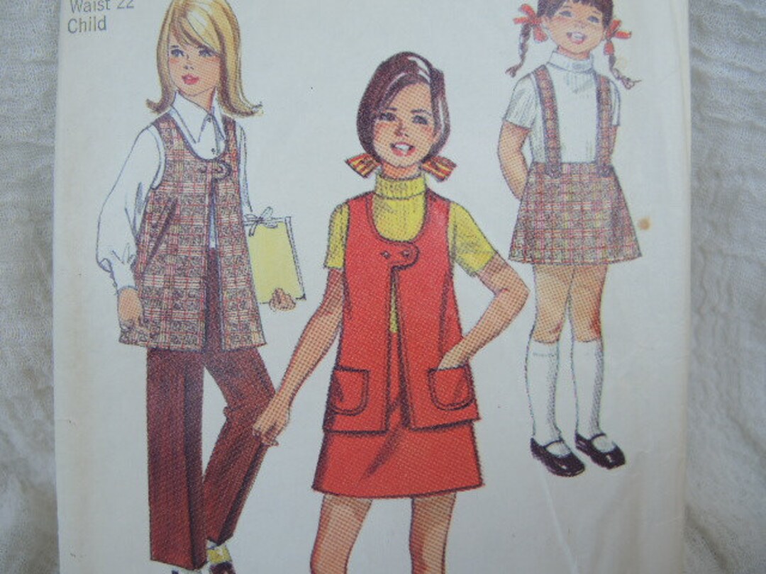 Vintage 1970s Simplicity Sewing Pattern 8942 Girls Skirt Jumper Vest ...