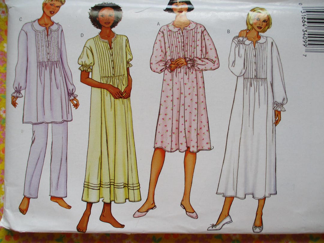 2000s Sewing Pattern Butterick P486 Misses Nightgown in Four Lengths ...