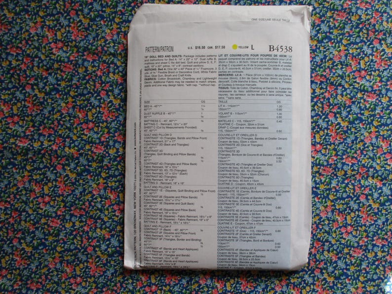 2000s Sewing Pattern Butterick 4538 Doll Bed and Quilts for 18" Dolls ...