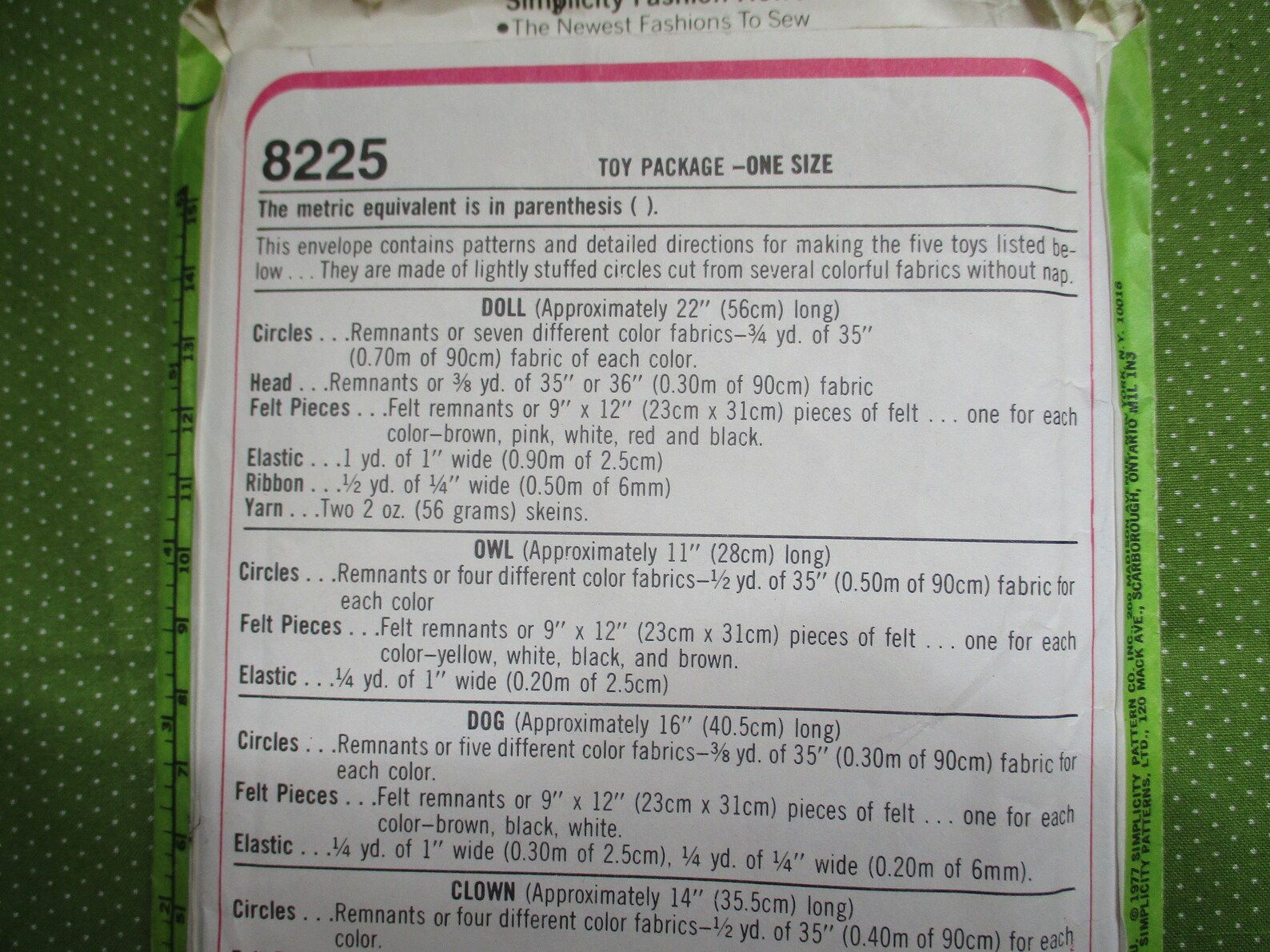 Vintage 1970s Simplicity Sewing Pattern 8225 Yo Yo Toys Owl - Etsy
