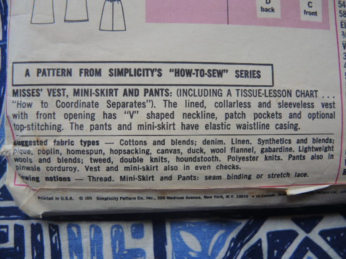 Vintage 1970s Simplicity Sewing Pattern 8917 Misses Vest Mini - Etsy