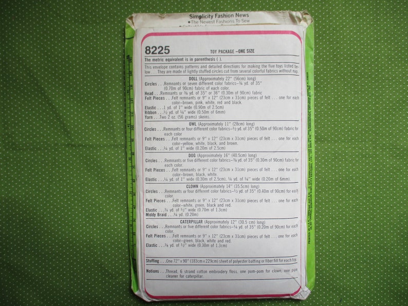 Vintage 1970s Simplicity Sewing Pattern 8225 Yo Yo Toys Owl - Etsy