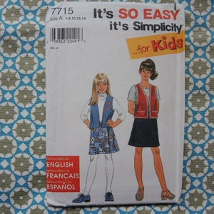 1990s Simplicity Sewing Pattern 7715 UNCUT Girls Skirt and Vest Size 7 ...