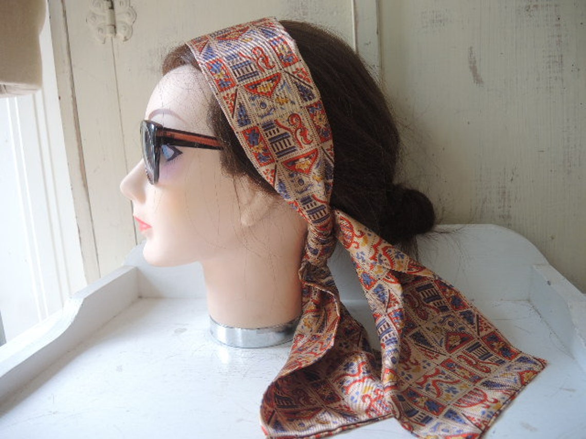 Vintage 1960s silk twill scarf abstract geometric 5.5 x 44 | Etsy