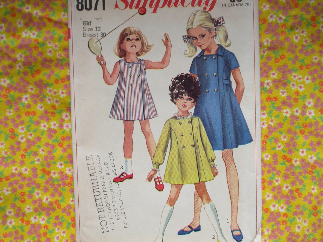 Vintage 1960s Simplicity Sewing Pattern 8071 Girls Dress Size 12 UNCUT ...