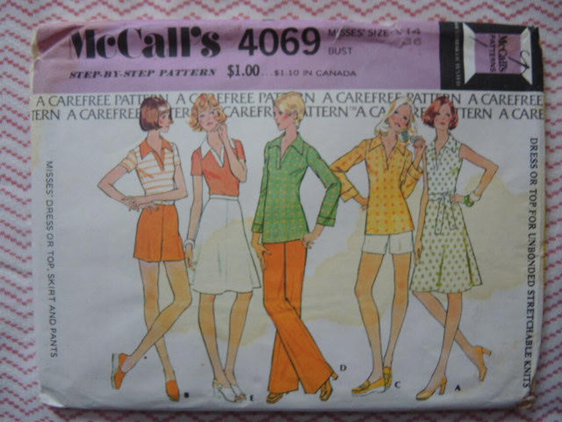 Vintage 1970s Mccalls Sewing Pattern 4069 Misses Dress or Top Skirt and ...