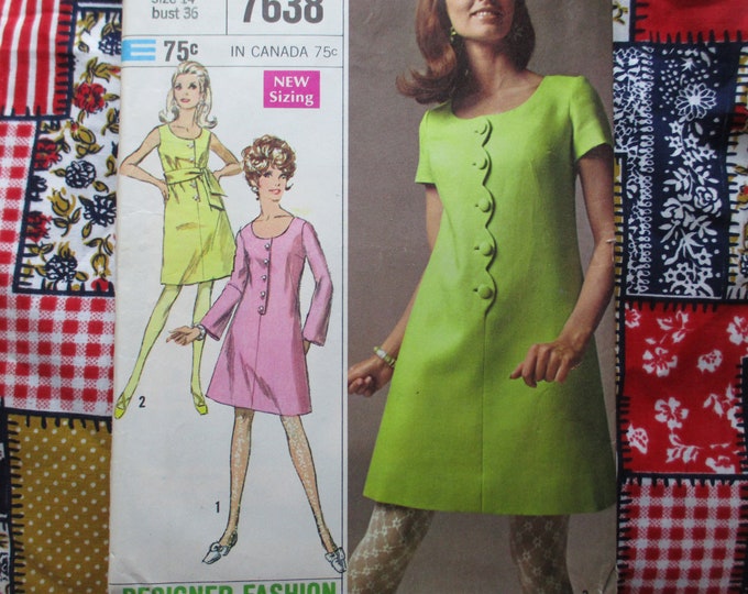 Vintage 1960s Simplicity Sewing Pattern 7638 Misses Mod Era Dress and ...
