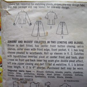 Vintage 1960s Simplicity Sewing Pattern 5154 Junior Culottes in Two ...