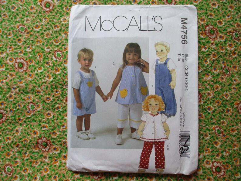 2000s Sewing Pattern Mccalls 4756 Toddler Top Pants and Jumpsuit in Two ...