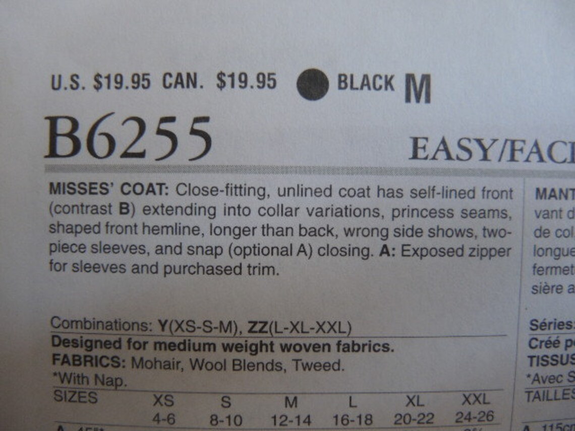 2000s Sewing Pattern Butterick 6255 Misses Coat With Collar | Etsy