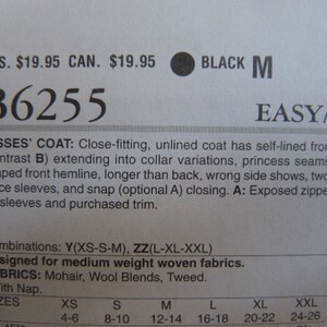 2000s Sewing Pattern Butterick 6255 Misses Coat With Collar Variations ...