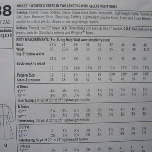 2000s Simplicity Sewing Pattern 2338 Misses Dress in Two Lengths With ...