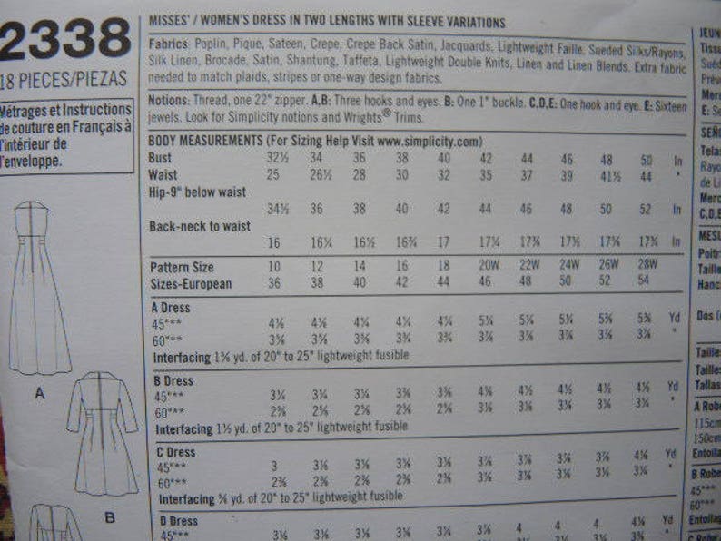 2000s Simplicity Sewing Pattern 2338 Misses Dress in Two - Etsy