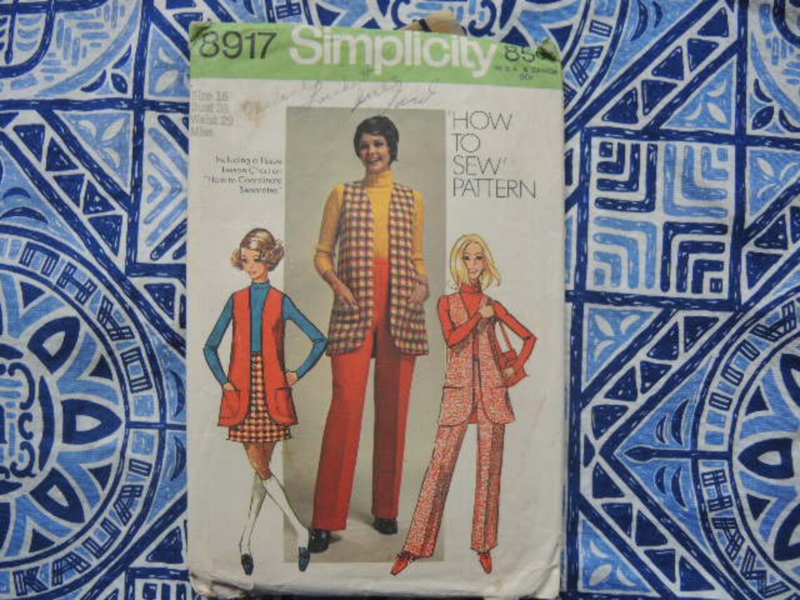 Vintage 1970s Simplicity Sewing Pattern 8917 Misses Vest Mini - Etsy