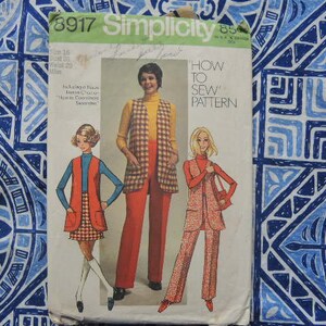Vintage 1970s Simplicity Sewing Pattern 8917 Misses Vest Mini Skirt and ...