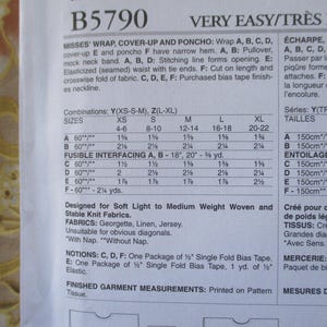 2010s Sewing Pattern Butterick 5790 Misses Wrap Coverup and Poncho ...