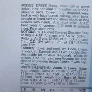 Vintage 1980s Vogue Basic Design Sewing Pattern 1846 Misses Dress Size ...