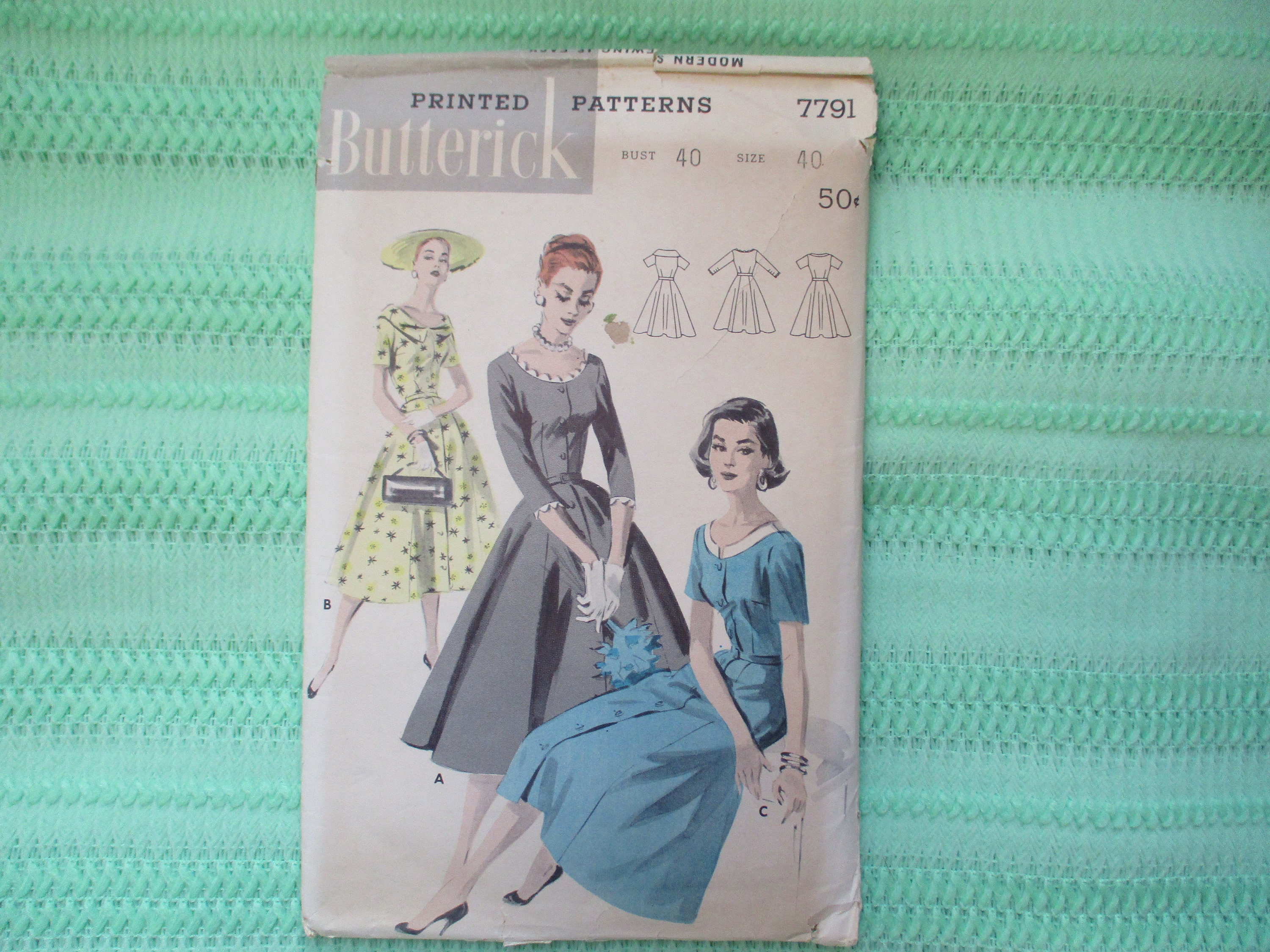 Vintage 1950s Butterick Sewing Pattern 7791 Button Front Dress | Etsy