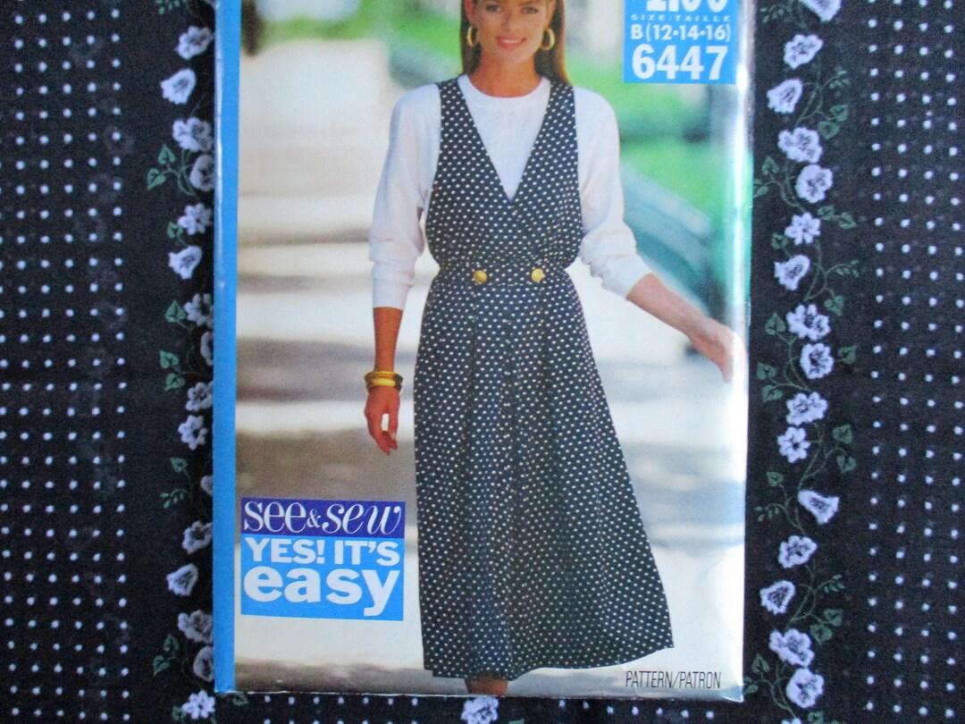 1990s Sewing Pattern Butterick 6447 Misses Mock Wrap Front Jumper and ...