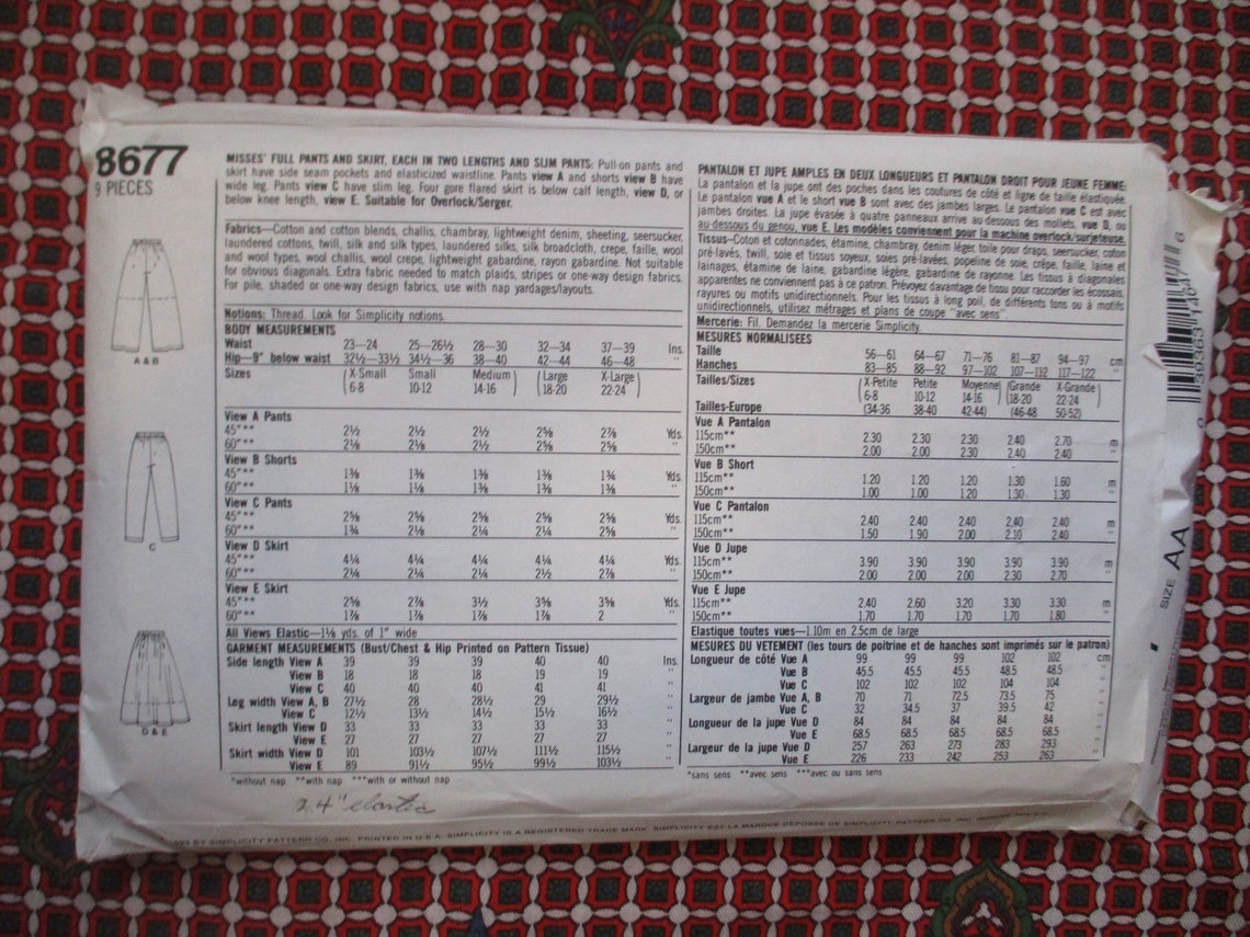 Vintage 1990s Simplicity Sewing Pattern 8677 Misses 1 Hour | Etsy