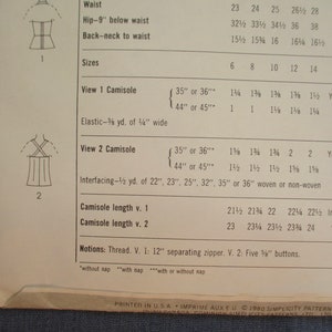 Vintage 1980s Simplicity Sewing Pattern 9526 Misses Fitted Camisoles ...
