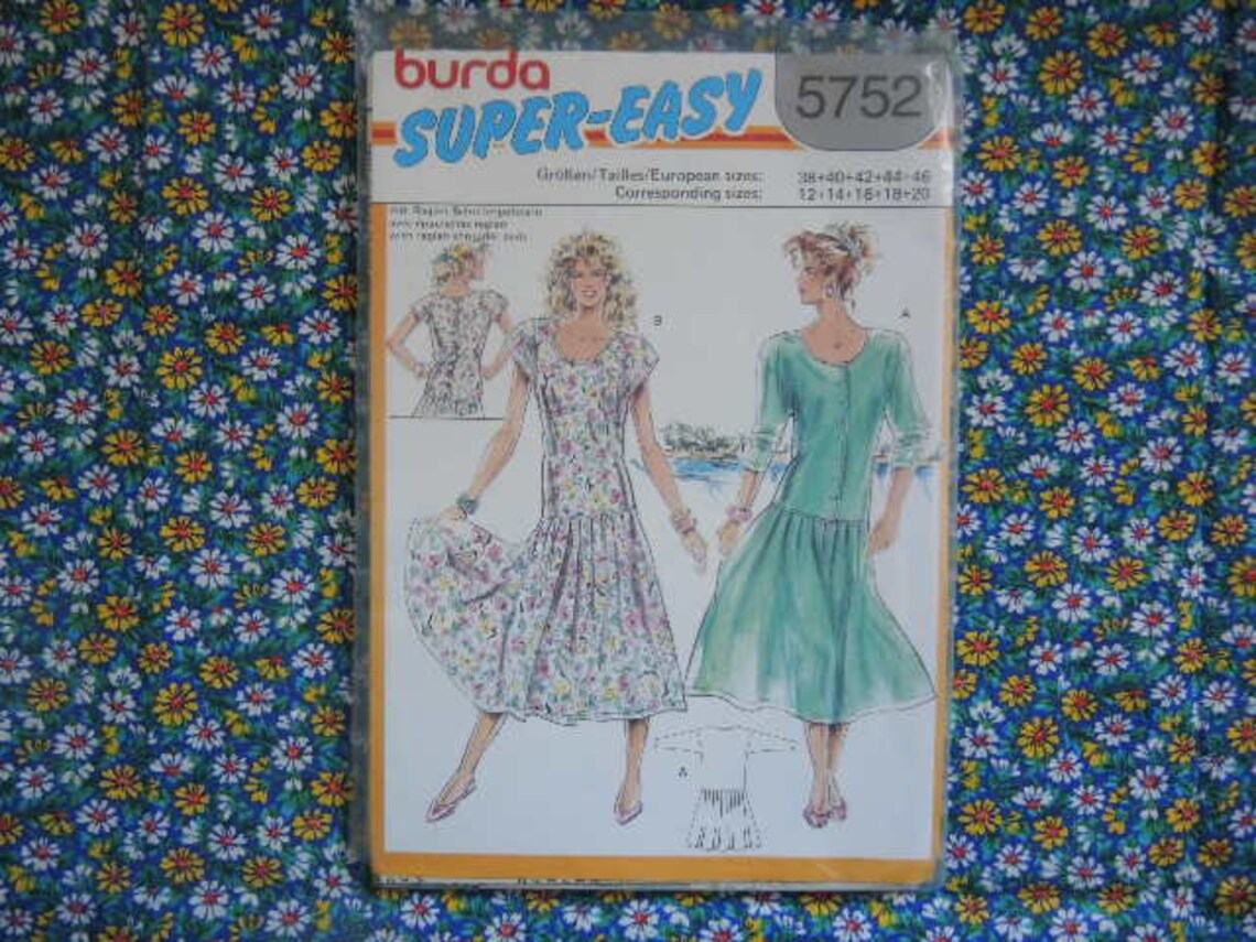 Vintage 1980s Burda sewing pattern 5752 misses dress size | Etsy