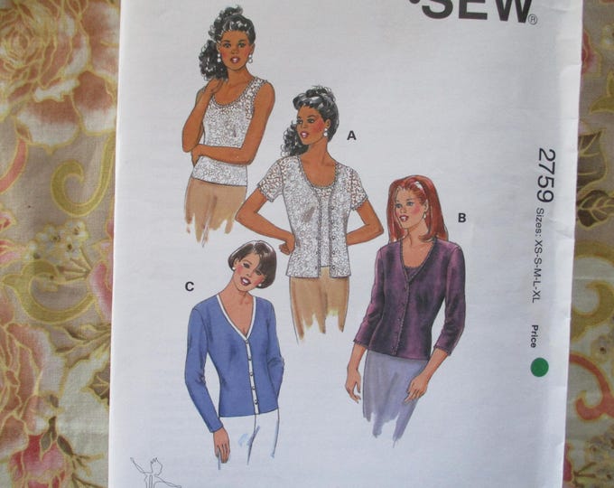 2000s Kwik Sew Sewing Pattern 2759 Misses Cardigans and Camisoles Sizes ...