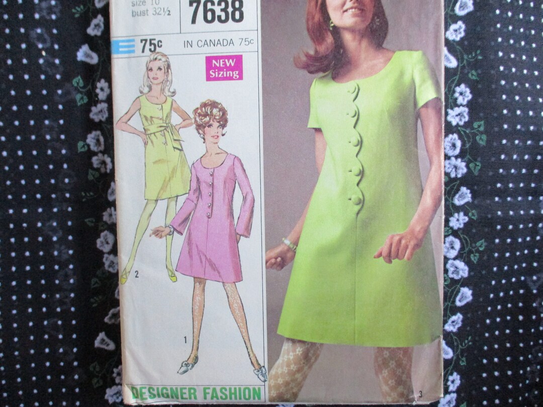 Vintage 1960s Simplicity Sewing Pattern 7638 Misses Mod Era Dress and ...