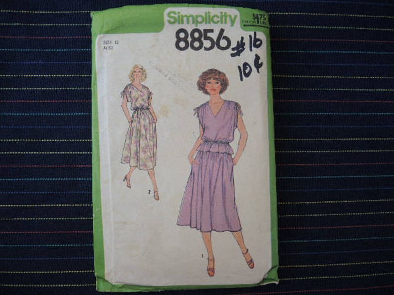 Vintage 1970s Simplicity Sewing Pattern 8856 Misses Pullover Dress or ...
