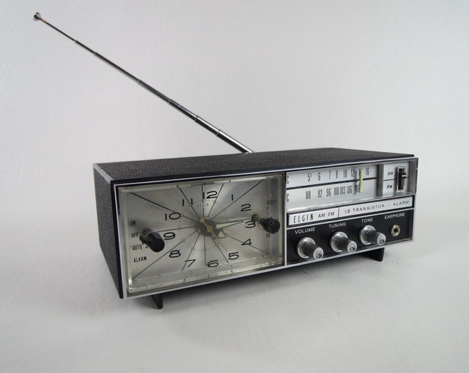 1960s Elgin Clock Radio Working AM FM 12 Transistor Radio Mid Century ...