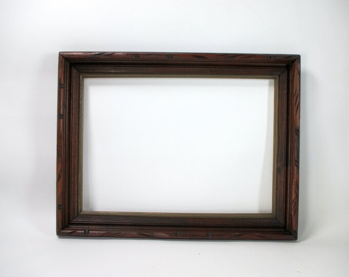 Antique Hand Carved Solid Wood Stepped Frame W 10.25 X 14.25 Opening ...