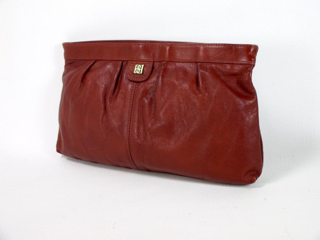 British Tan Leather Clutch Bag 1980s Light Brown Leather Purse Vintage ...