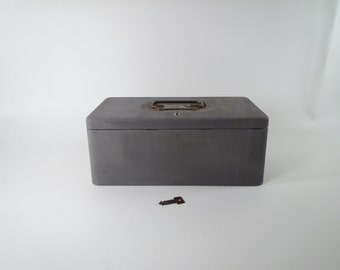 Vintage Hammered Metal Lock Box W Key Industrial Utility Chest Steel ...