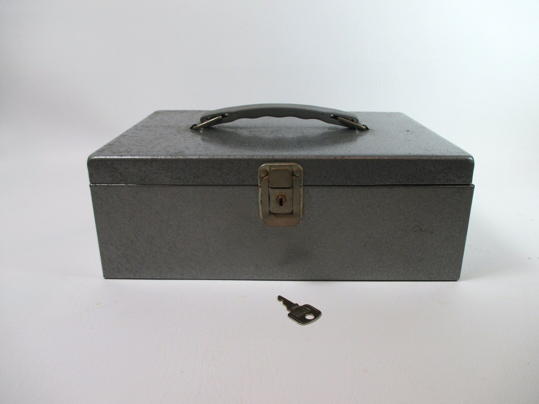 Vintage Hammered Metal Lock Box W Key Industrial Utility Chest Steel ...
