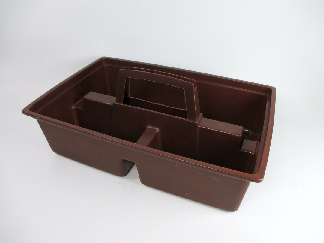 Vintage Plastic Utility Bin W Handle Brown Portable Storage Caddy Top ...