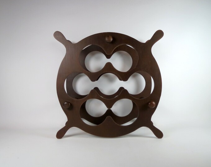 Vintage Ships Wheel Wine Rack Nautical Wine Storage 7-bottle Table Top ...