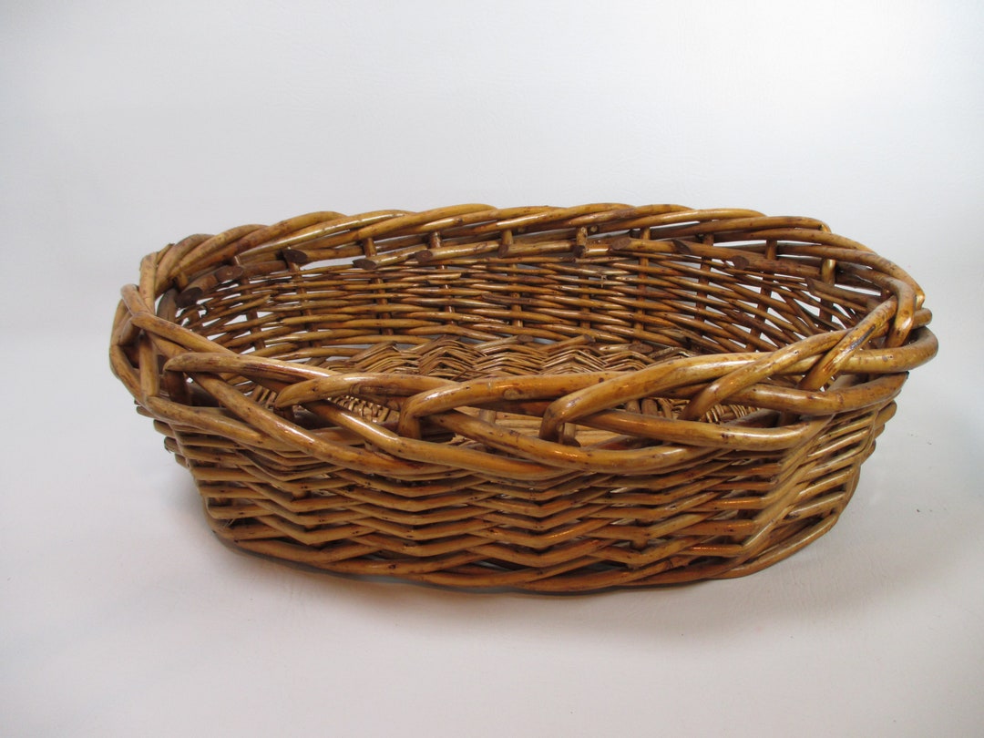 Large Vintage Oval Willow Reed Basket Hand Woven Gathering Basket ...