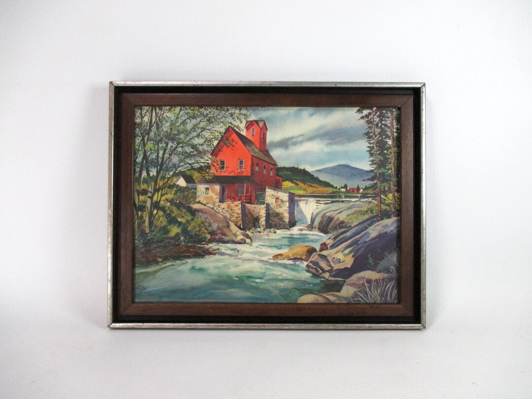 Vintage John Rogers Watercolor Painting Reproduction Mill With ...