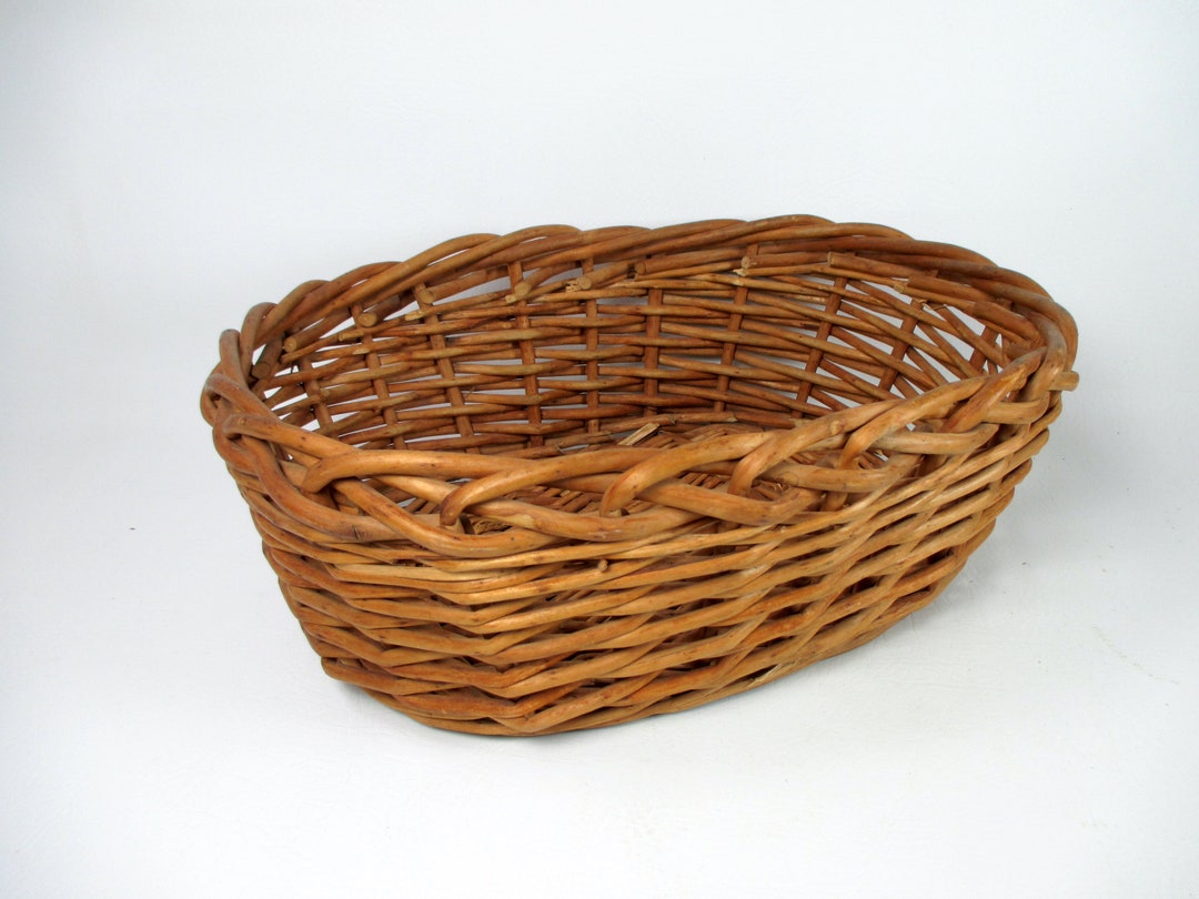 Large Willow Reed Basket Antique Gathering Basket Hand Woven Wicker ...