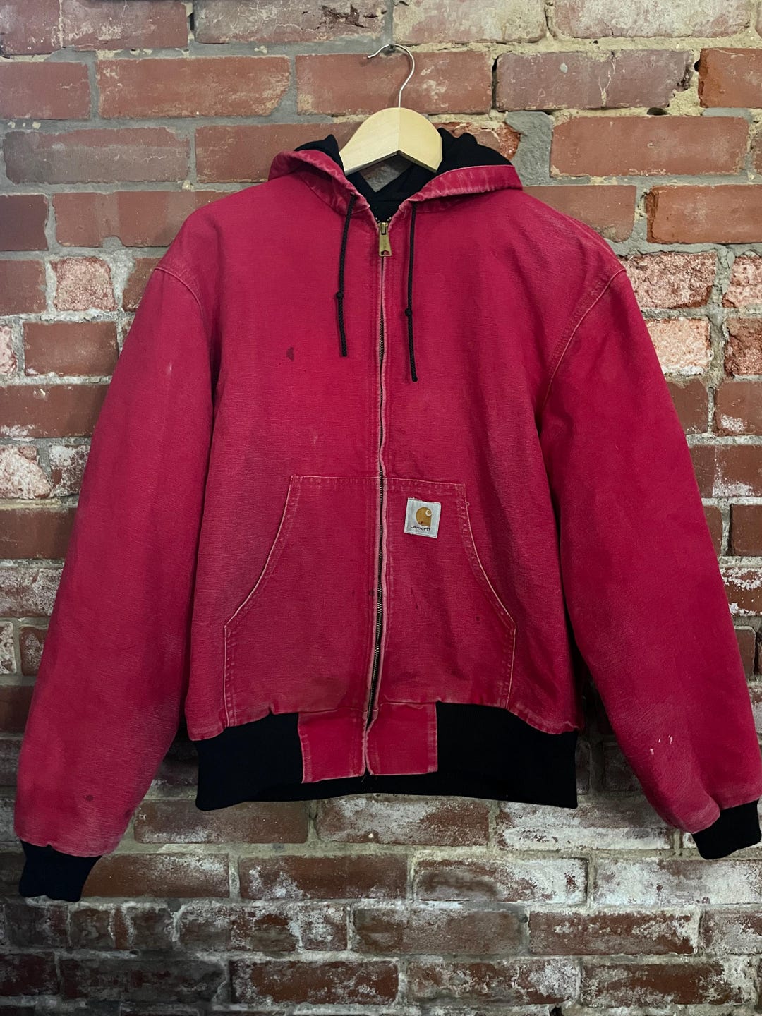 Vintage Red Carhartt Zip-up Jacket With Hood/sz: Large/union Made/made in USA - Etsy
