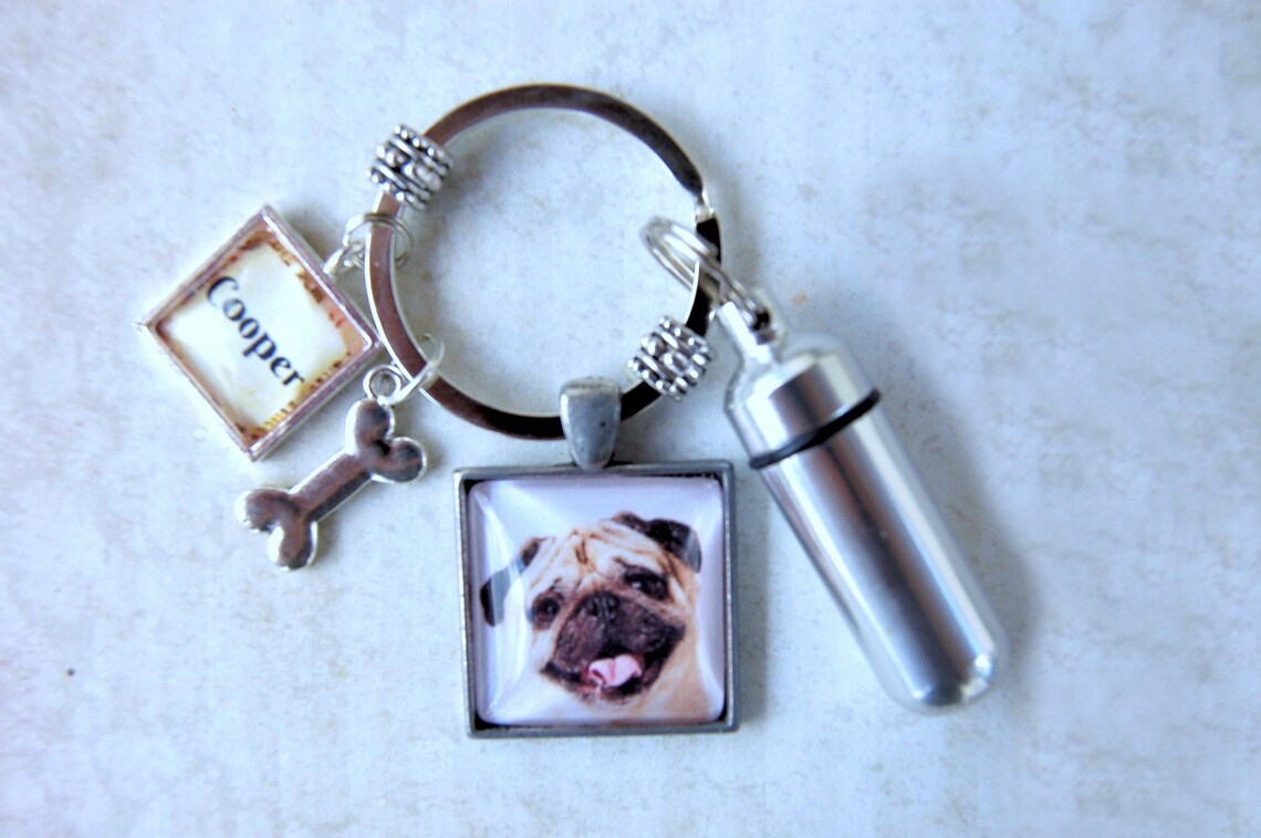2 Pet Memorial Key Chains With Custom Photo and Cremation Urn - Etsy
