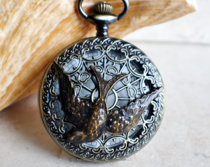 Swallow Pocket Watch, Mens Pocket Watch With Swallow Mounted on Front ...
