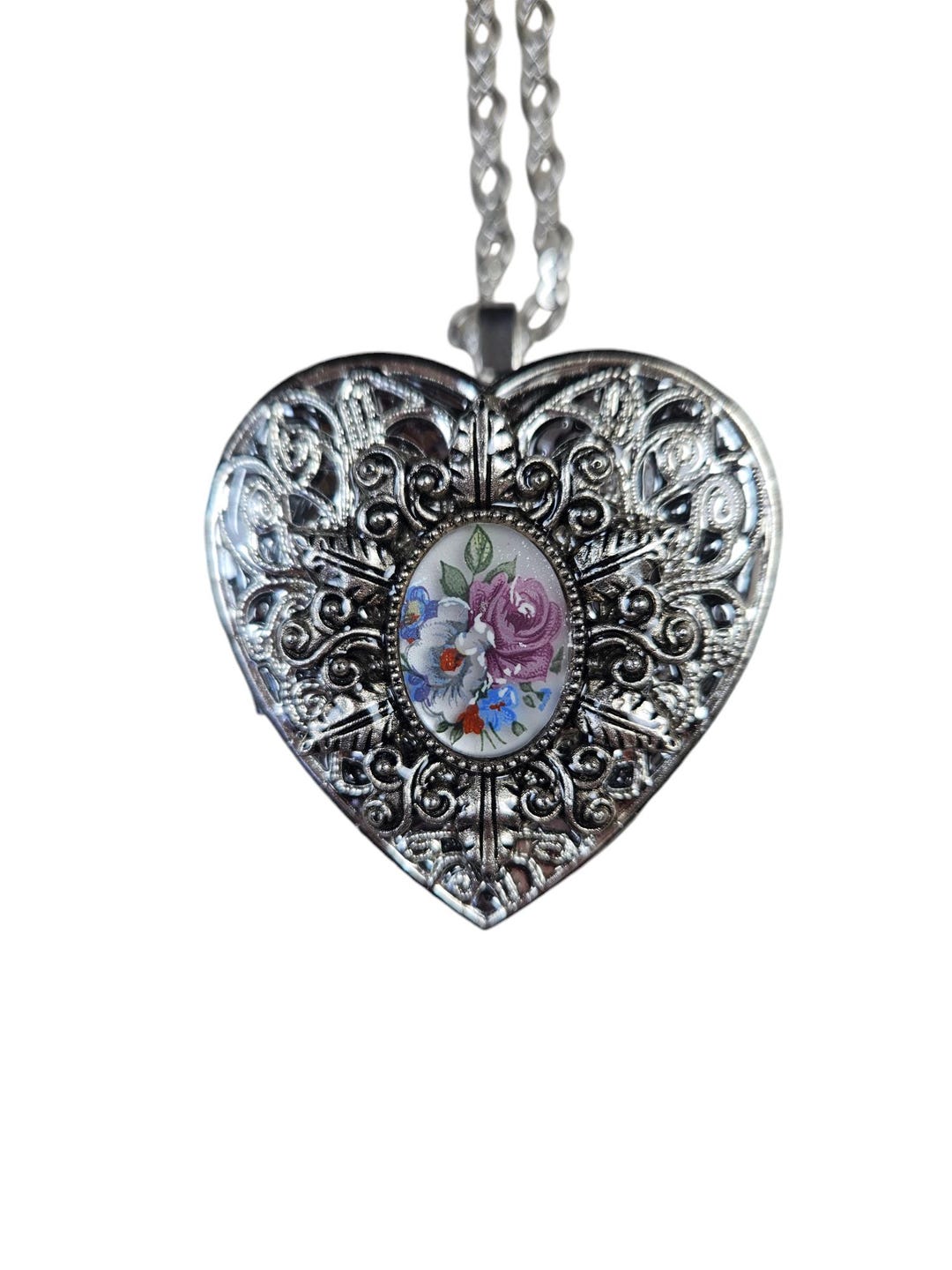 Floral Rose Music Box Locket, Music Box Locket, Musical Pendant, Heart ...