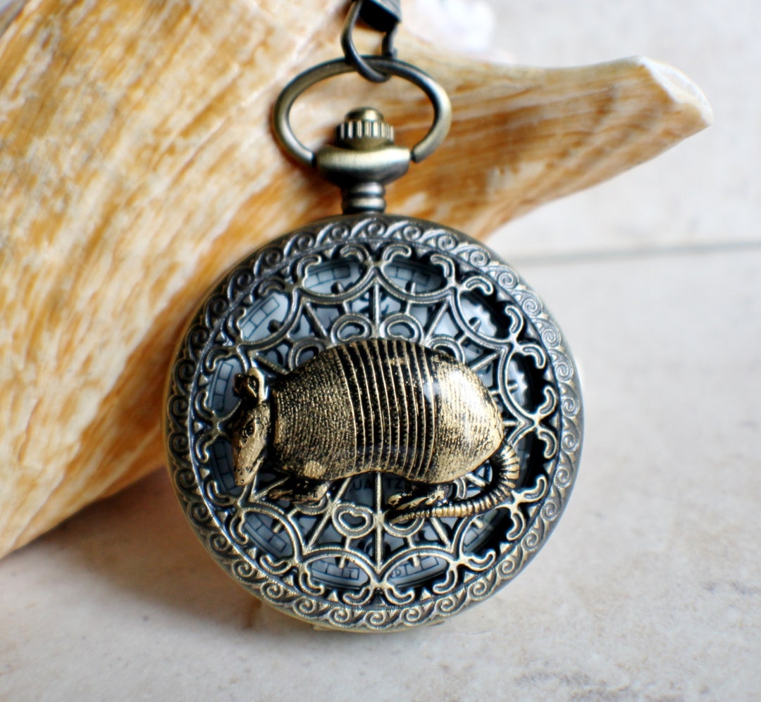 Armadillo Pocket Watch, Mens Pocket Watch With Armadillo Mounted on ...