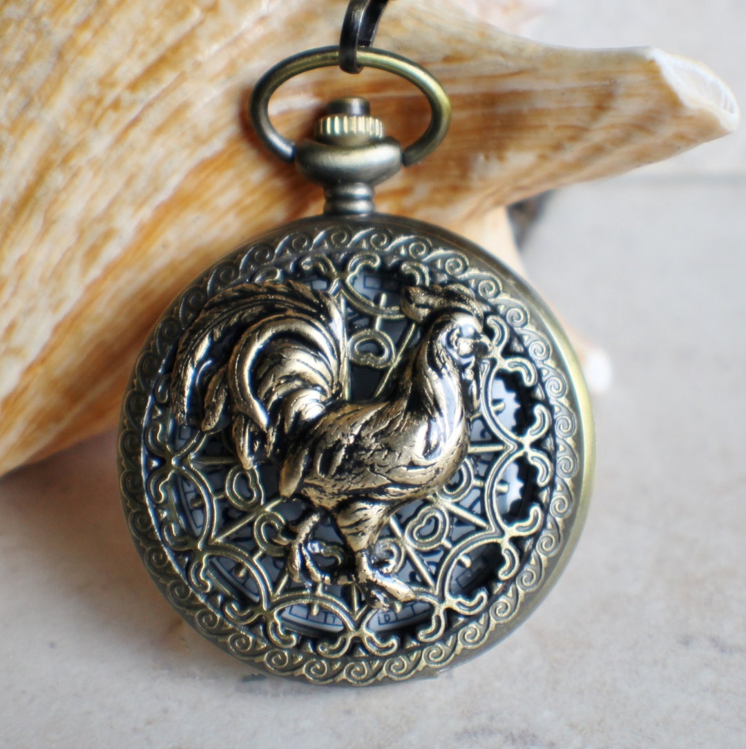 Bronze Rooster Pocket Watch With Tiger Eye Chain - Etsy